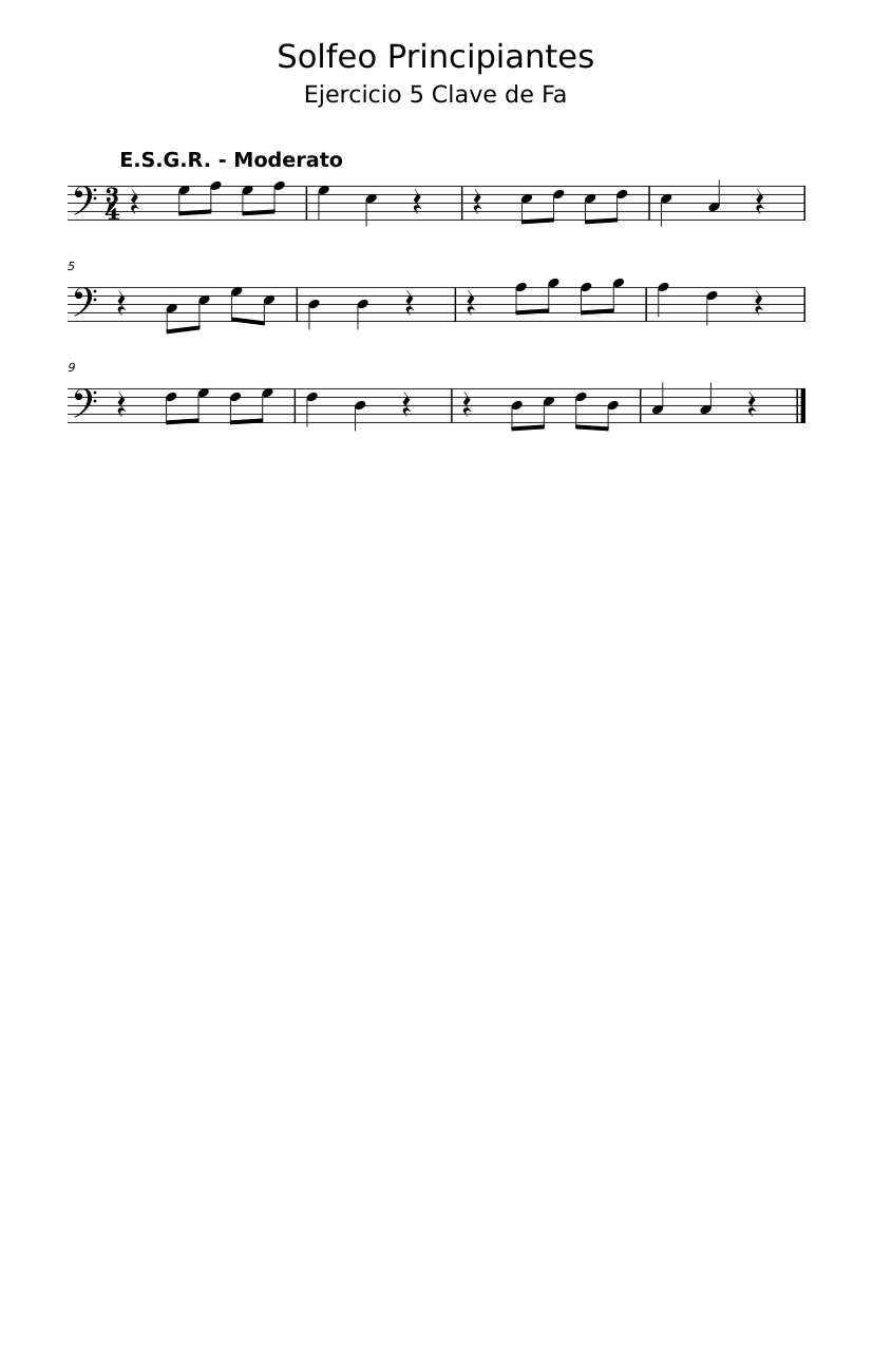 Solfeo Principiantes – Ejercicio 5 Clave de Fa Sheet music for Voice ...