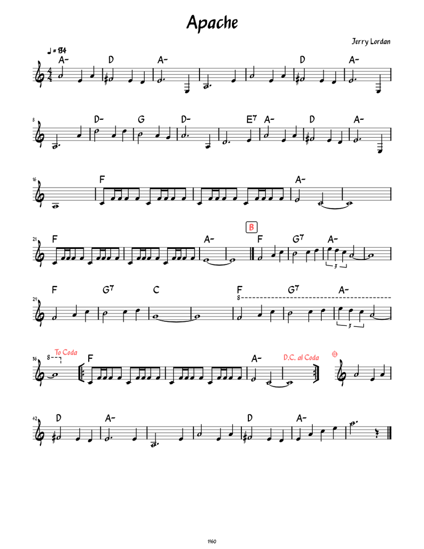 Apache (Lead sheet ) Sheet music for Piano (Solo) Easy | Musescore.com