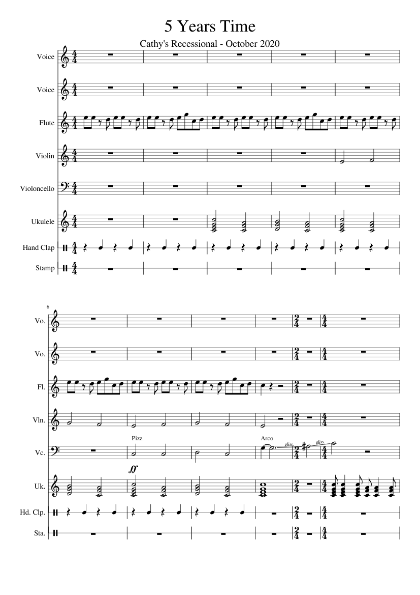 5 Years Time Sheet music for Vocals, Flute, Violin, Cello & more ...