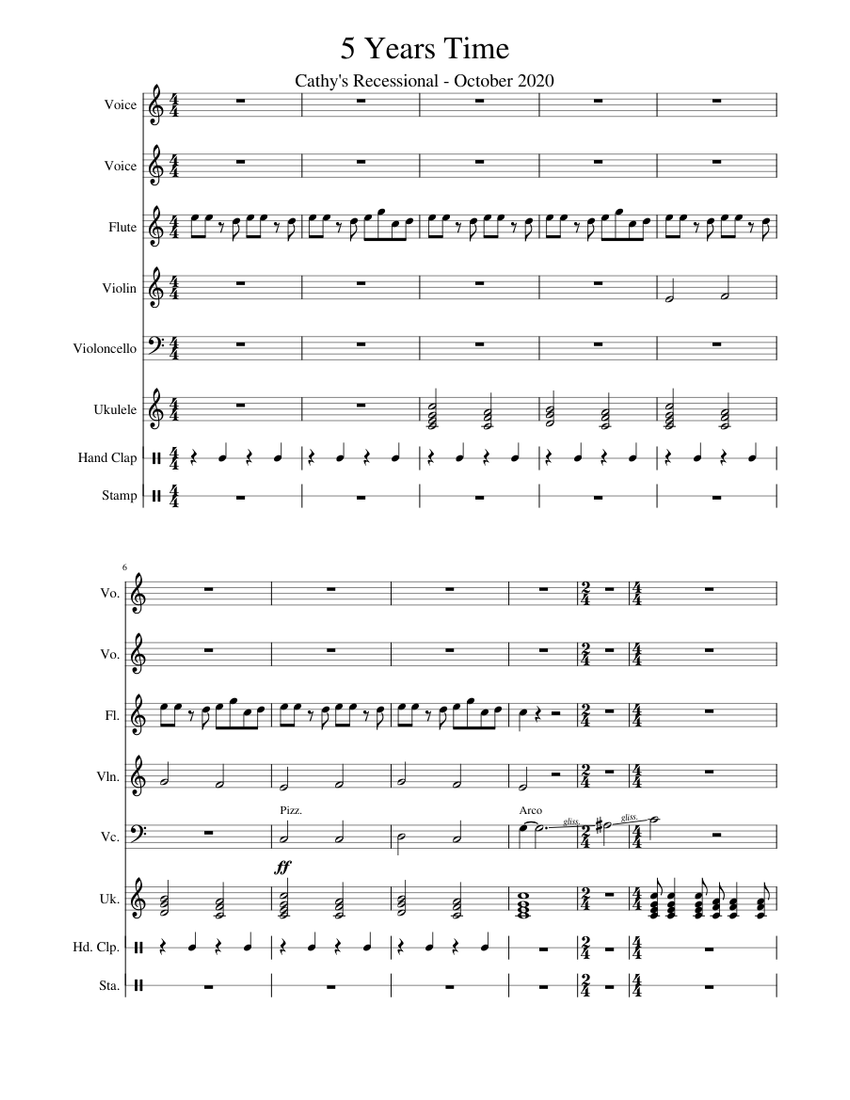 5 Years Time Sheet music for Vocals, Flute, Violin, Cello & more ...