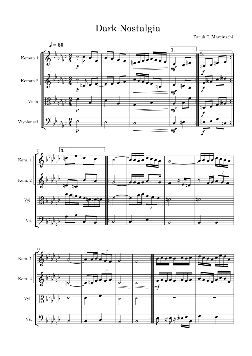 Dark Nostalgia Sheet music for Violin, Viola, Cello (String Quartet ...