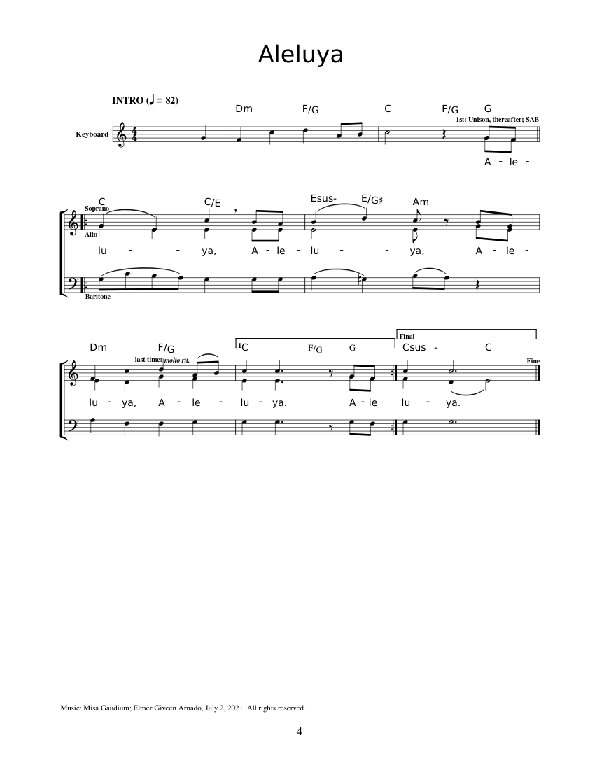 Aleluya Sheet music for Female, Male (Church Choir) | Musescore.com