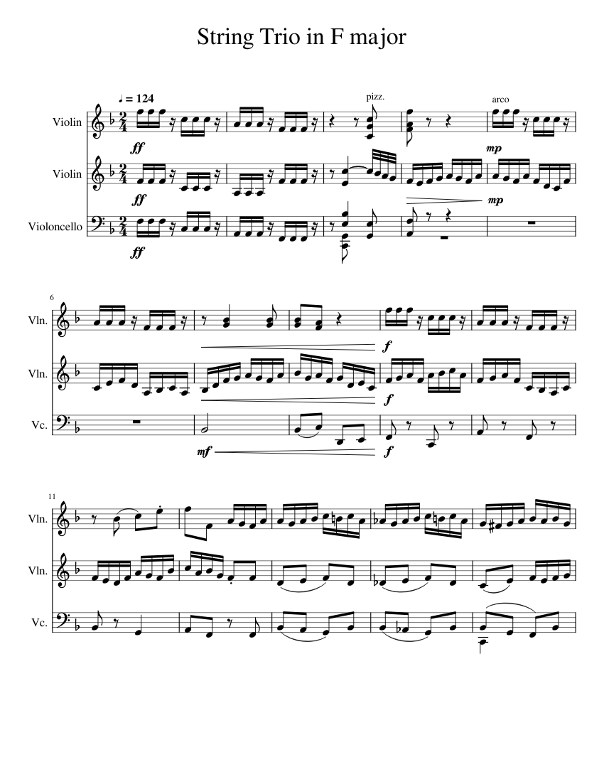 String Trio in F Major for two violins and cello Sheet music for Violin ...