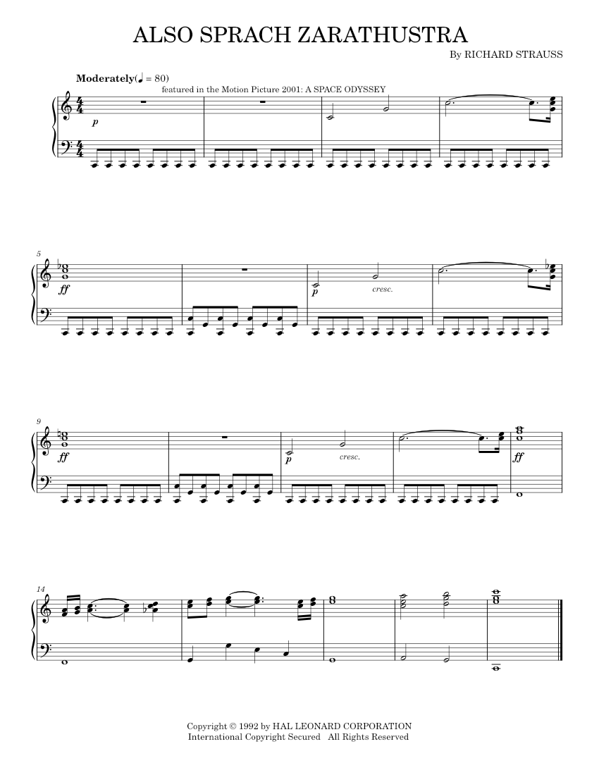 Play Official version of Also sprach Zarathustra, Op.30 Sheet Music by ...