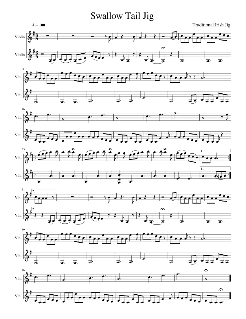 Swallowtail Jig Sheet Music for Violin (String Duet) | MuseScore.com