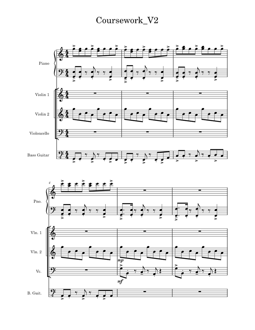 Coursework_V2 Sheet music for Piano, Violin, Cello, Bass guitar (Mixed ...