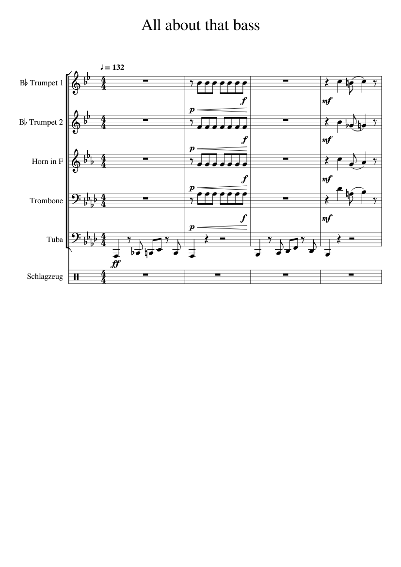 All about that bass - Meghan Trainor Sheet Music for Trombone, Tuba ...