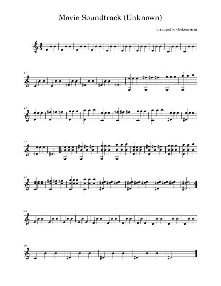 Movie Soundtrack (Unknown) Sheet music for Piano (Solo) Easy ...