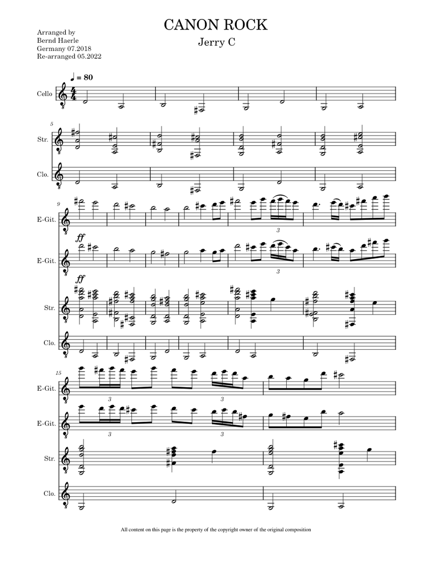 CANON ROCK - Jerry C. Sheet music for Guitar, Bass guitar, Drum group (Mixed Ensemble ...