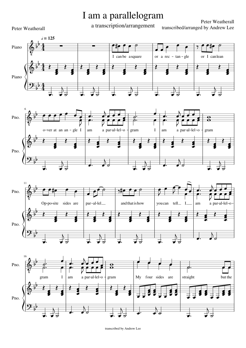 I am a parallelogram by Peter Weatherall Sheet music for Piano (Mixed ...