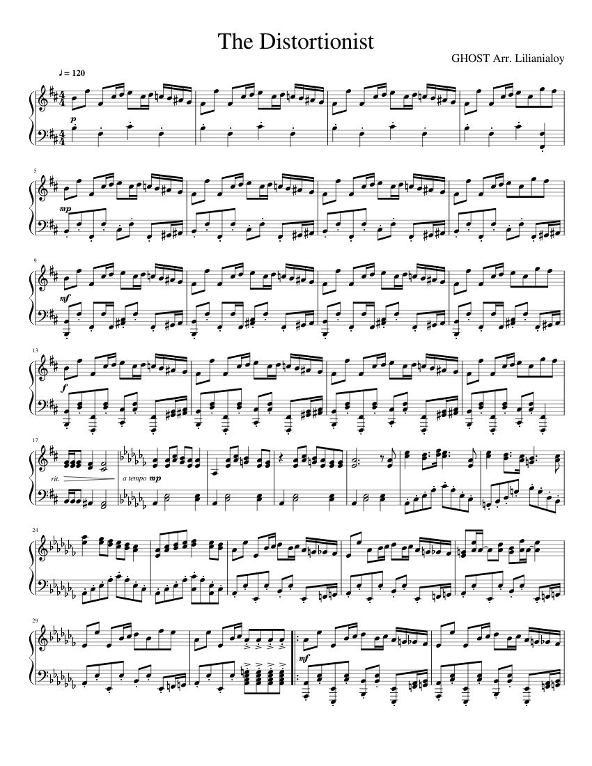 The Distortionist (vocaloid song) - intermediate Sheet Music for Piano ...