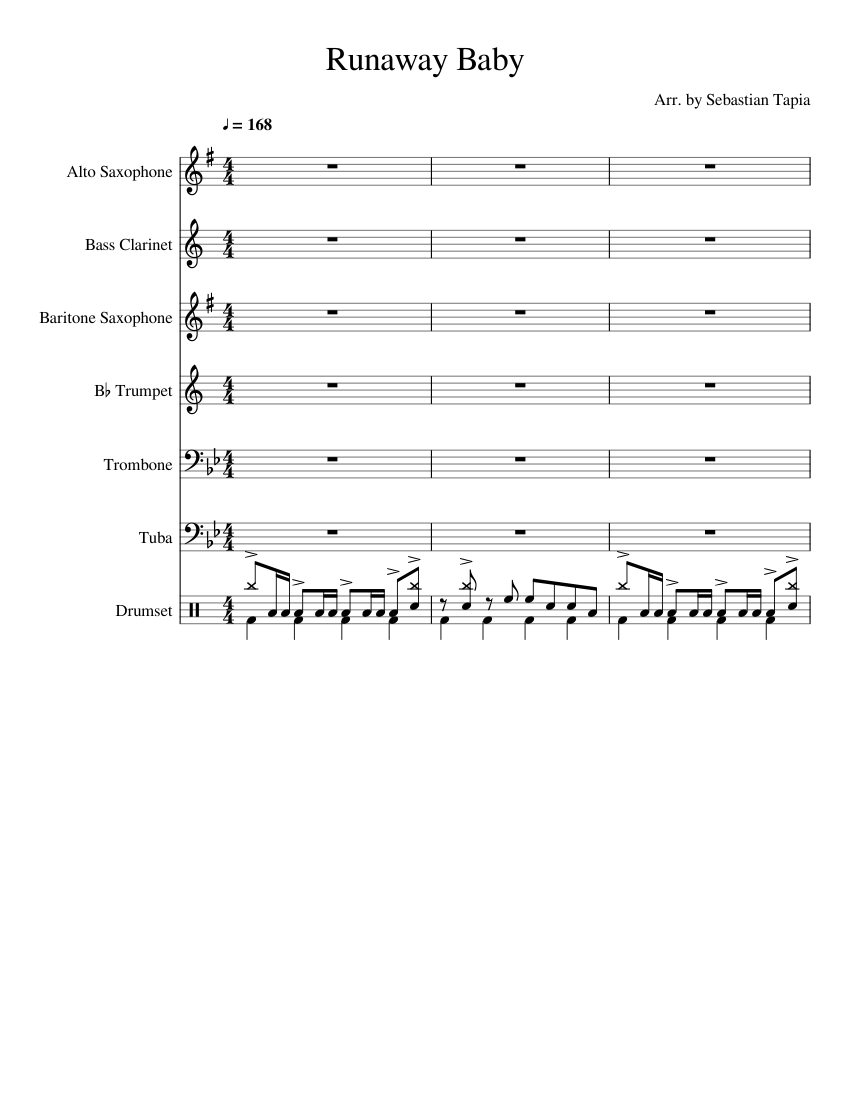Runaway Baby Sheet music for Trombone, Tuba, Clarinet bass, Saxophone ...