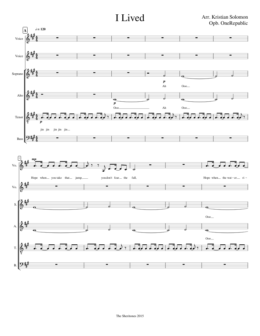 I Lived A Cappella (opb. OneRepublic) Sheet Music for Soprano, Alto ...