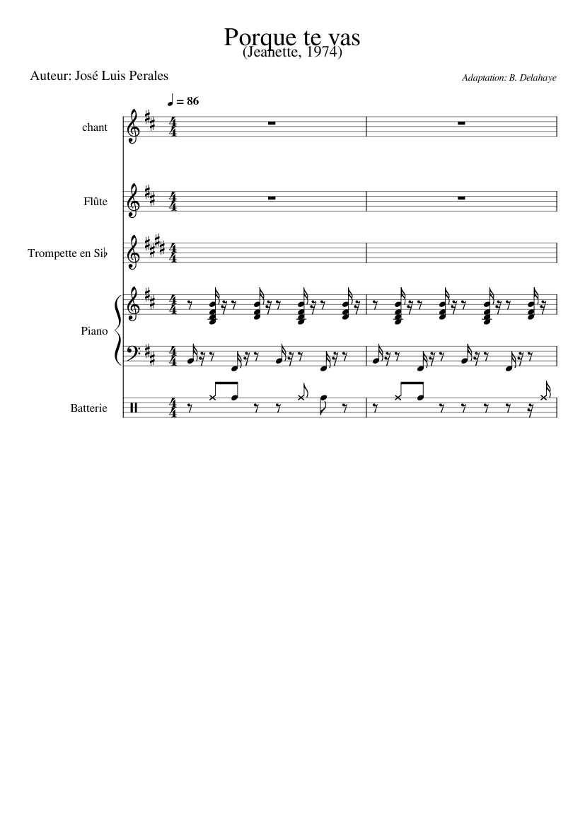 Porque te vas – José Luis Perales - B. Delahaye Sheet music for Piano ...