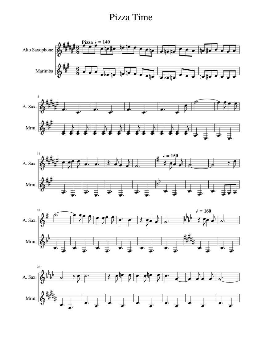 Pizza Time Sheet music for Saxophone (Alto), Marimba (Mixed Duet ...