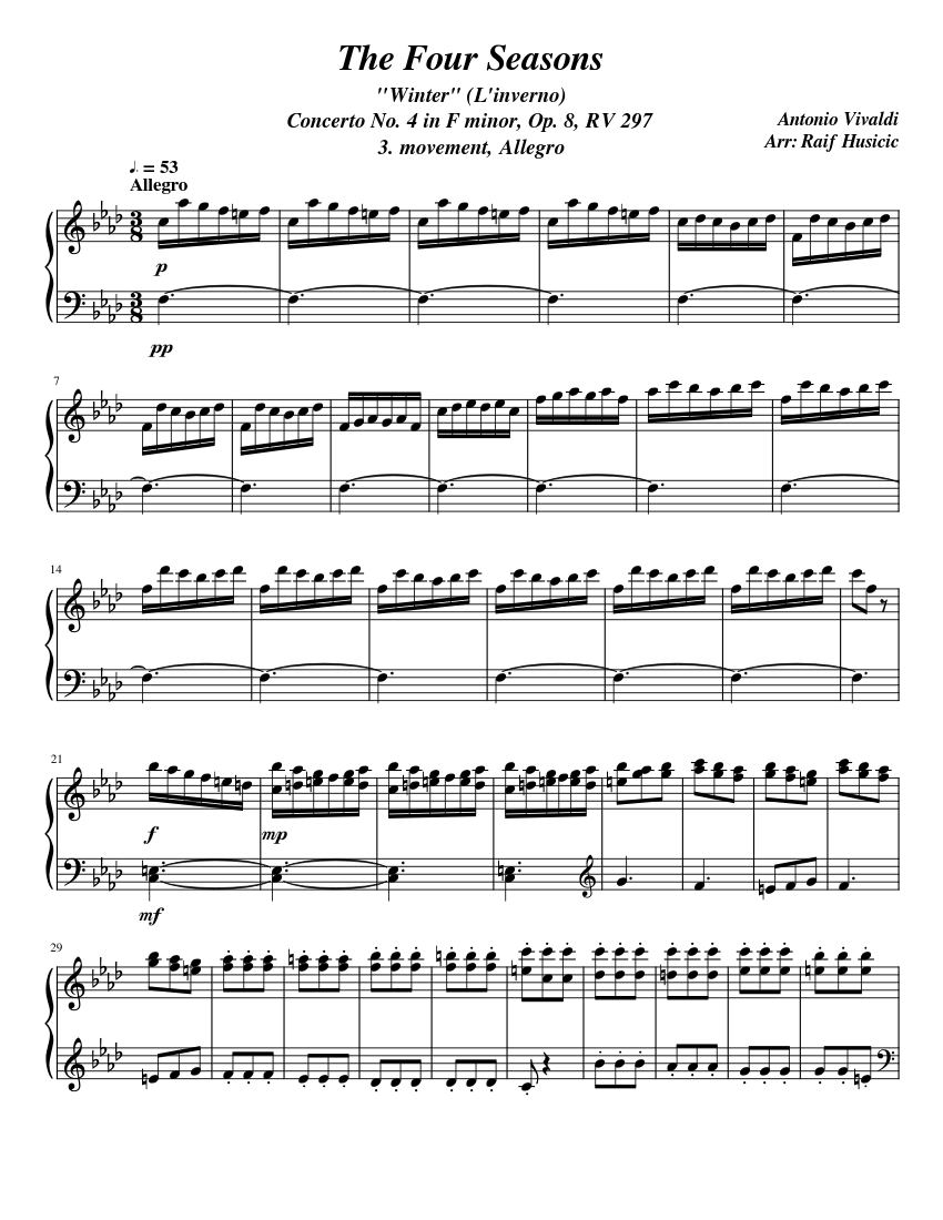 The Four Seasons - Winter - Antonio Vivaldi Sheet music for Piano (Solo ...