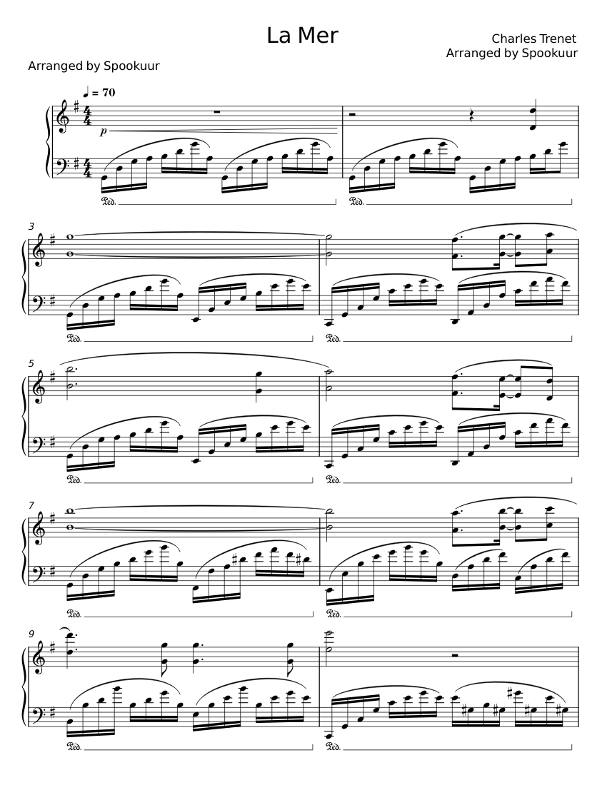 La Mer - Charles Trenet Sheet music for Piano (Solo) | Musescore.com