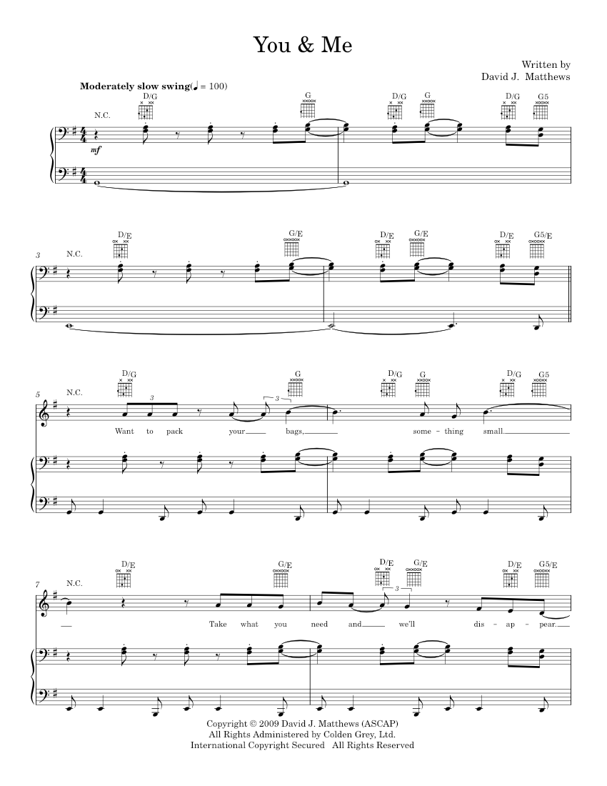 Play Official version of You and me sheet music by Dave Matthews Band for Piano, Vocals ...