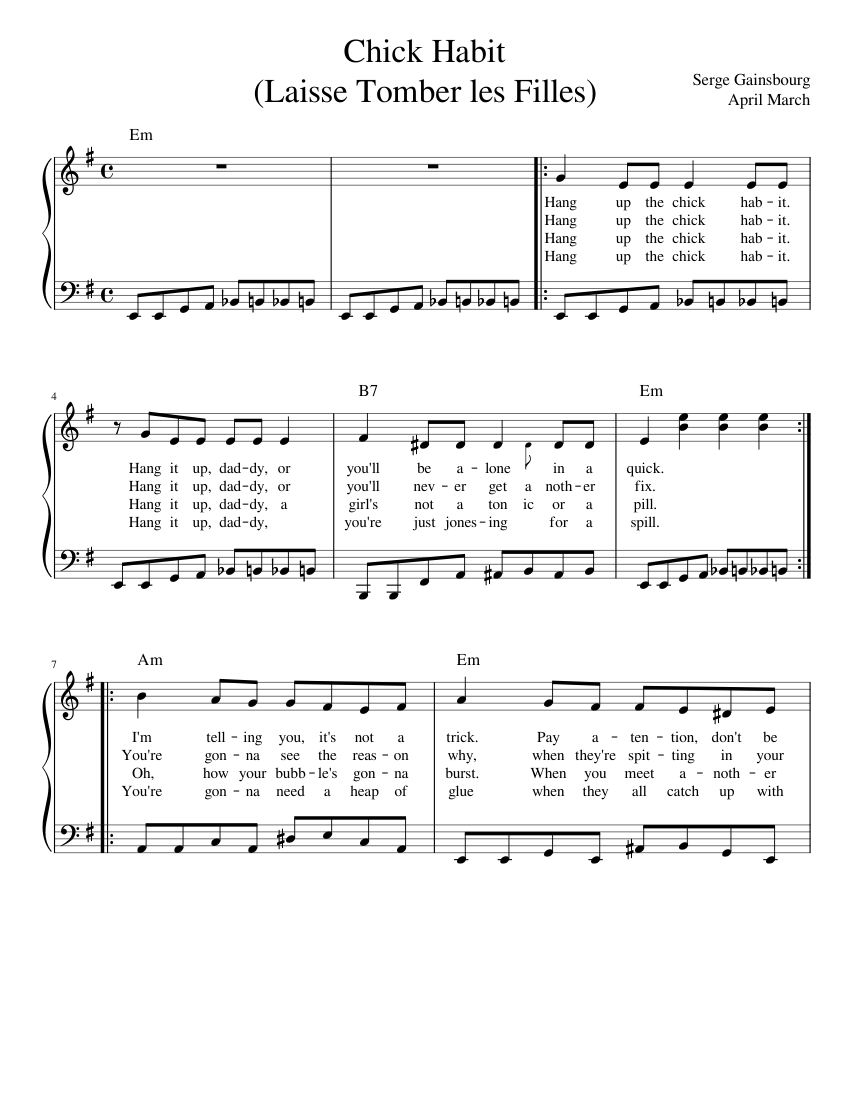 Chick Habit (Laisse Tomber les Filles) Sheet music for Piano (Solo ...