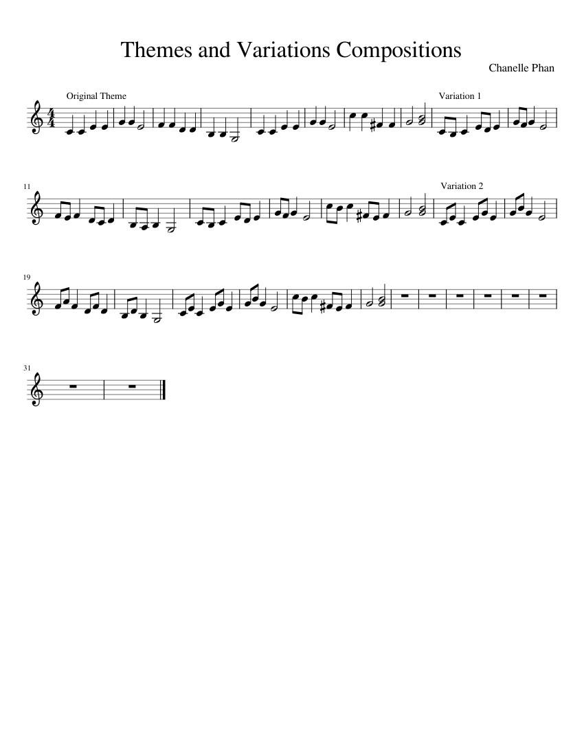 Themes and Variations Compositions Sheet music for Piano (Solo) Easy ...