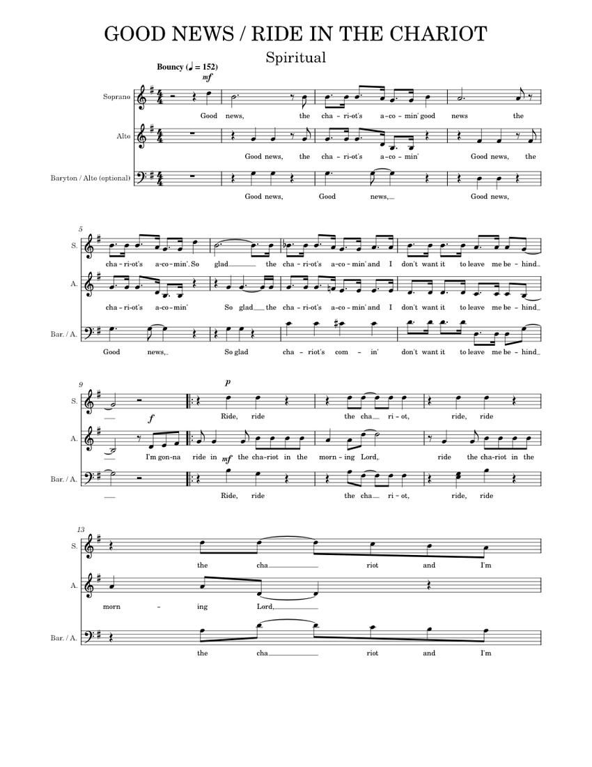 Good News-Ride In The Chariot – Spiritual Song Sheet music for Soprano ...