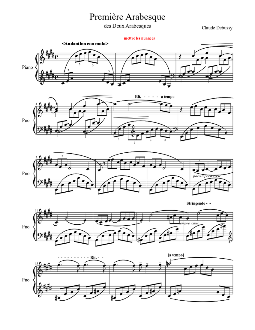 Première Arabesque des Deux Arabesques Sheet music for Piano (Solo ...