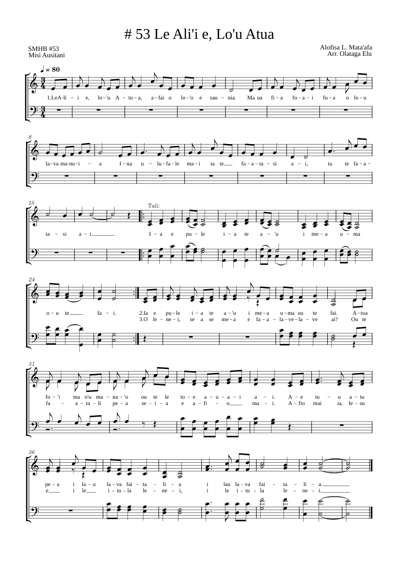 Pese 53 Metotisi Samoa Sheet Music for Piano (Solo) easy | MuseScore.com