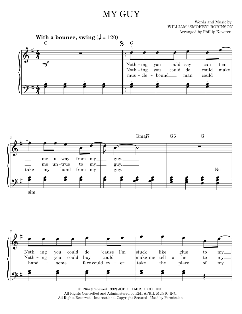 Play Official version of My guy sheet music by Mary Wells for Piano ...