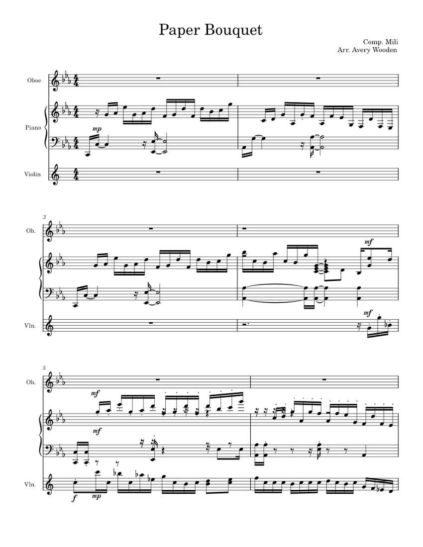 Paper Bouquet – Mili Sheet music for Piano, Oboe, Violin (Mixed Trio ...