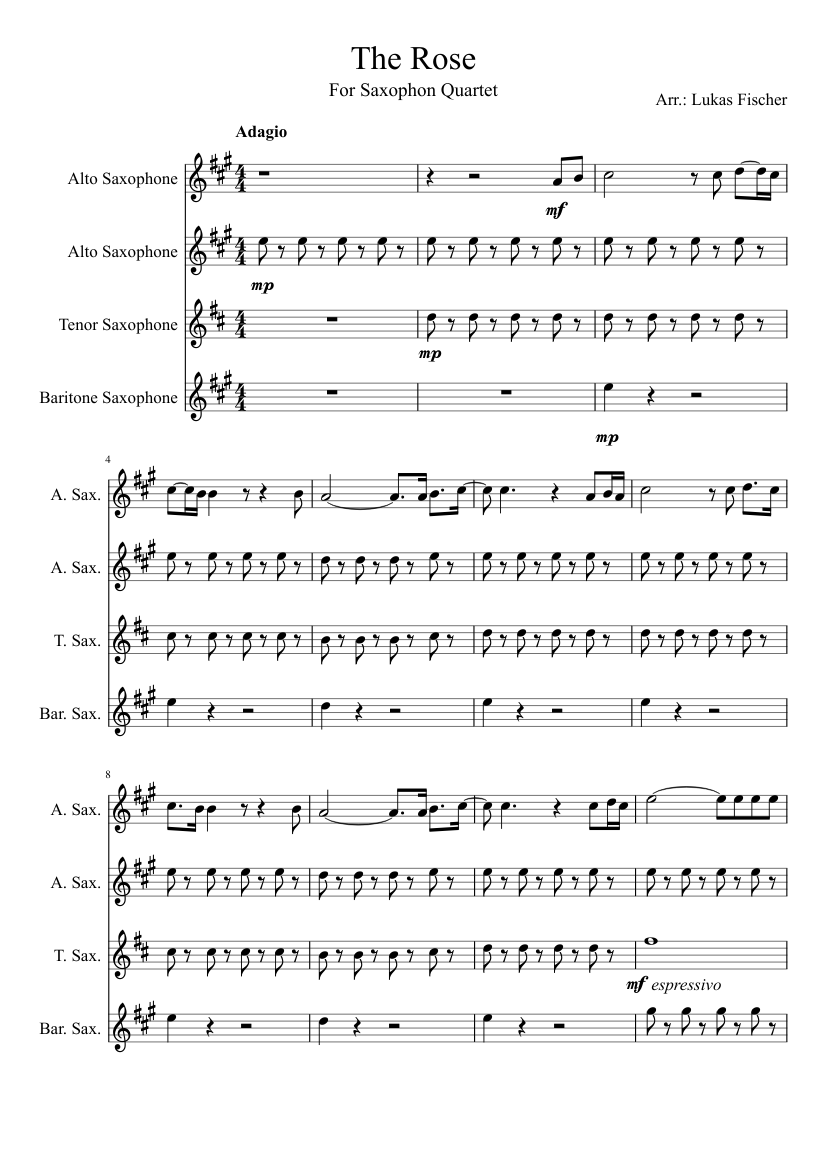 The Rose Sheet Music with Chords for Saxophone alto, Saxophone tenor ...