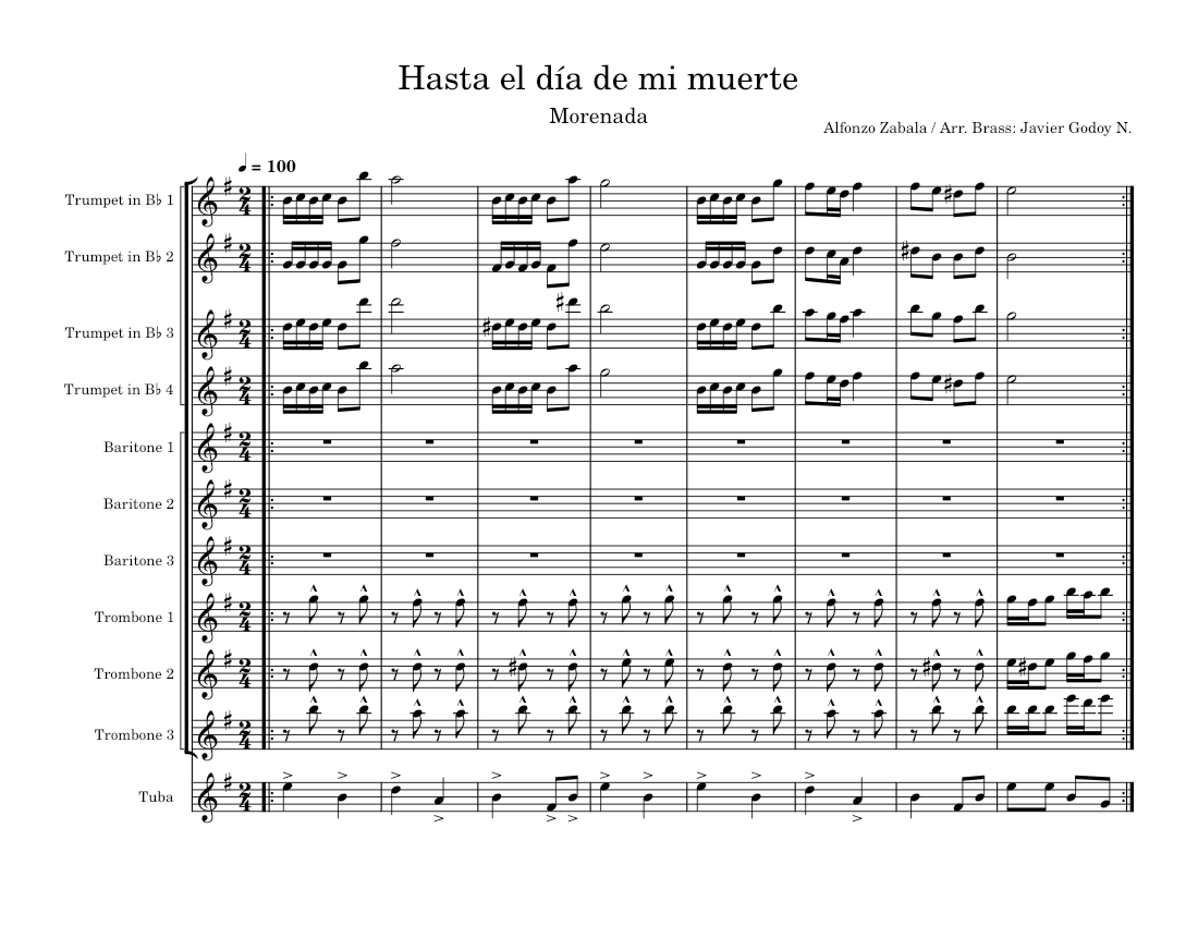 Morenada - Hasta el día de mi muerte Sheet music for Trombone, Tuba ...
