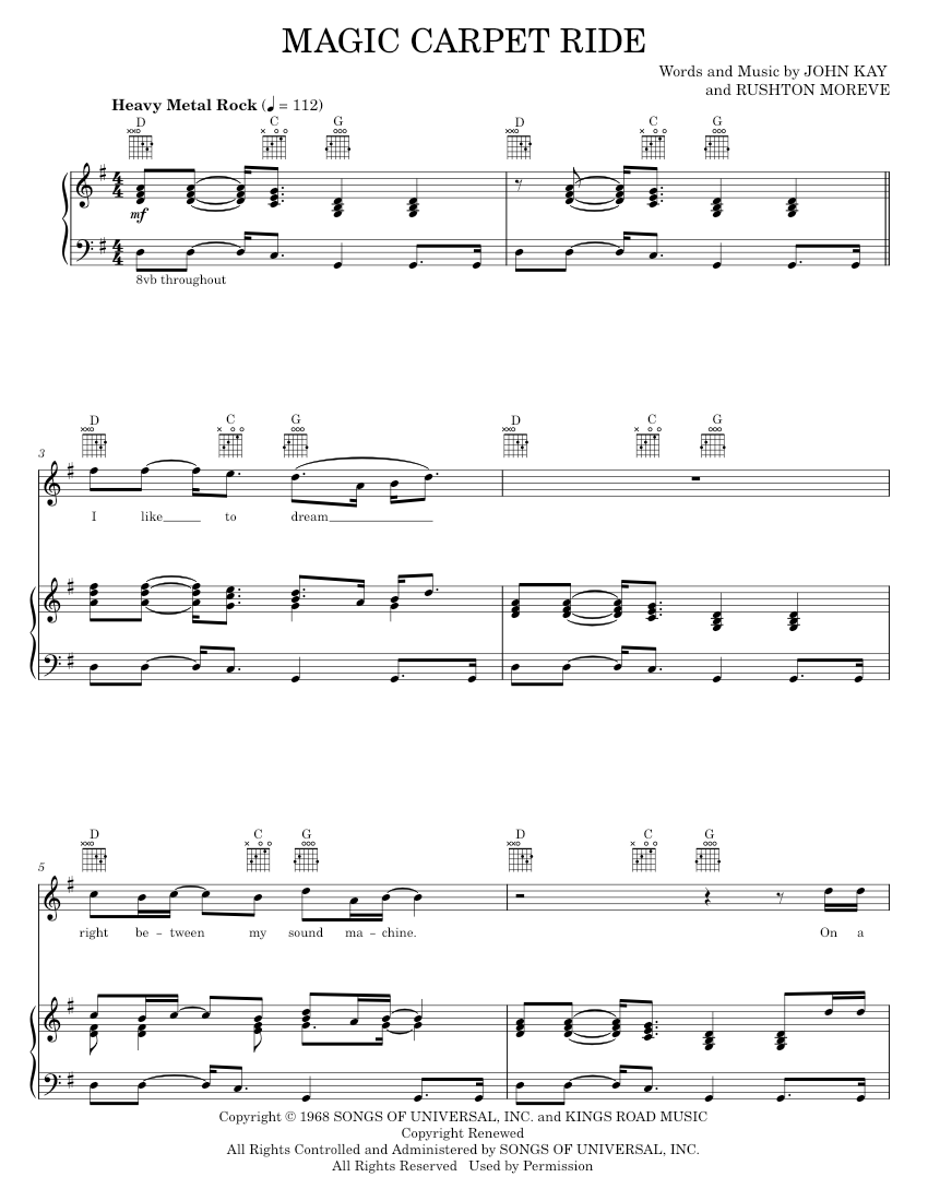 Play Official version of Magic carpet ride Sheet Music by Steppenwolf ...