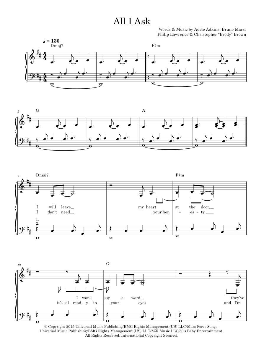 all i ask Sheet music for Piano by Adele Official | MuseScore.com