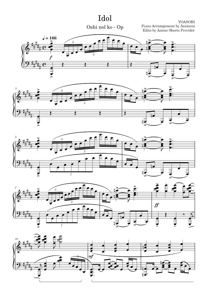 Idol – Animenz Sheet Music for Piano (Solo) | MuseScore.com