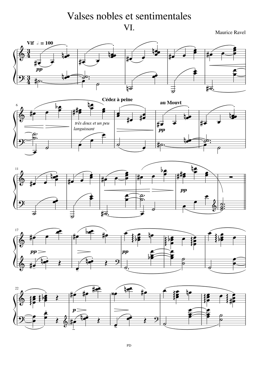 Ravel - Valses Nobles et Sentimentales, VI - Vif Sheet music for Piano (Solo) | Musescore.com