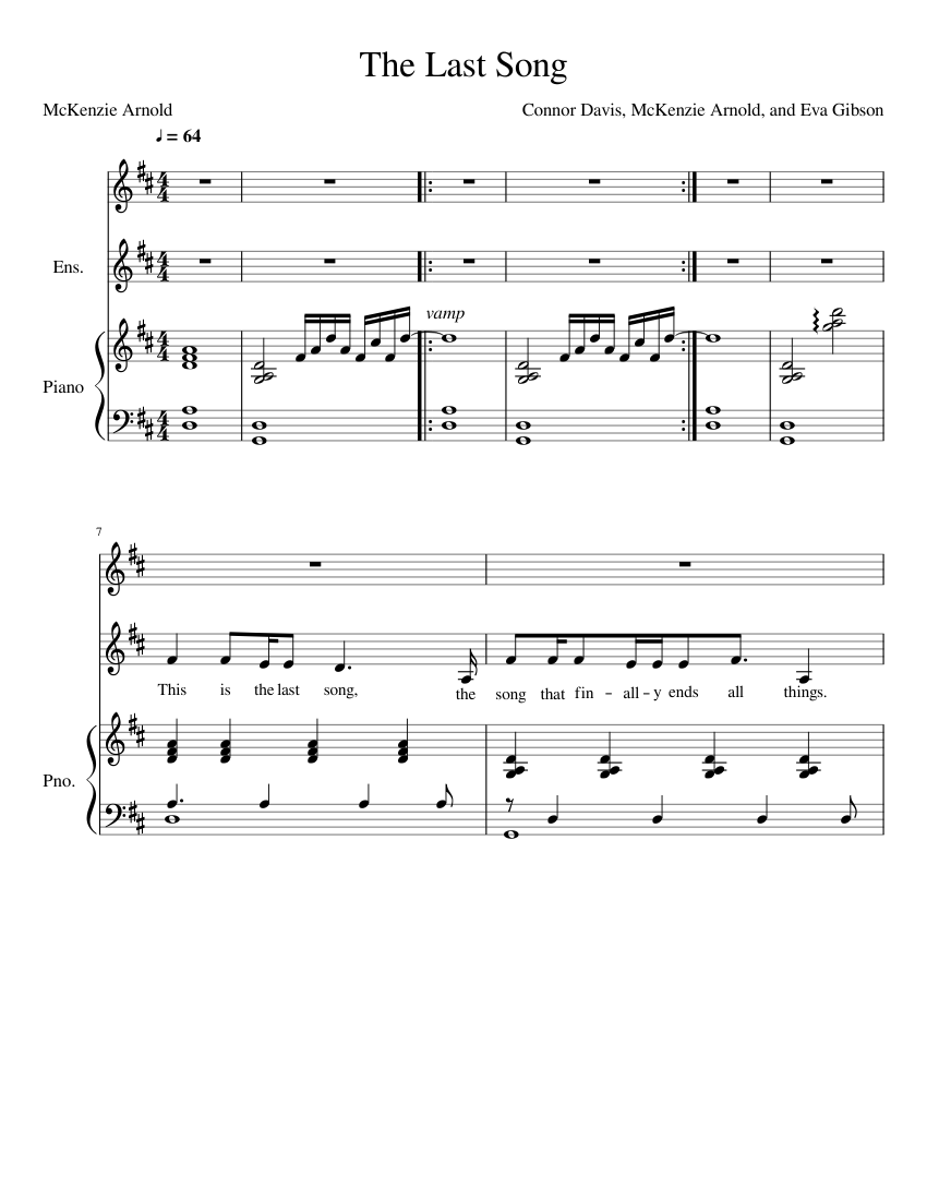 The Last Song Sheet music for Piano, Vocals (Mixed Trio) | Musescore.com