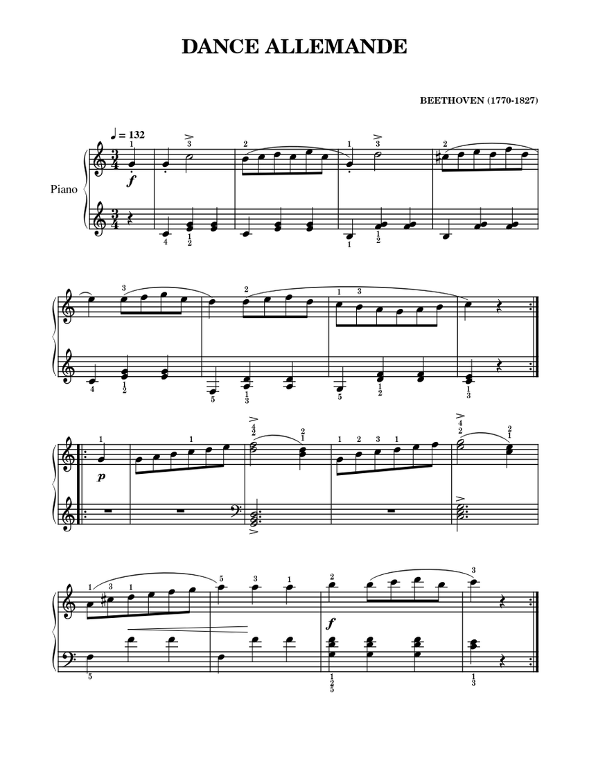 DANCE ALLEMANDE – Ludwig van Beethoven Sheet music for Piano (Solo ...