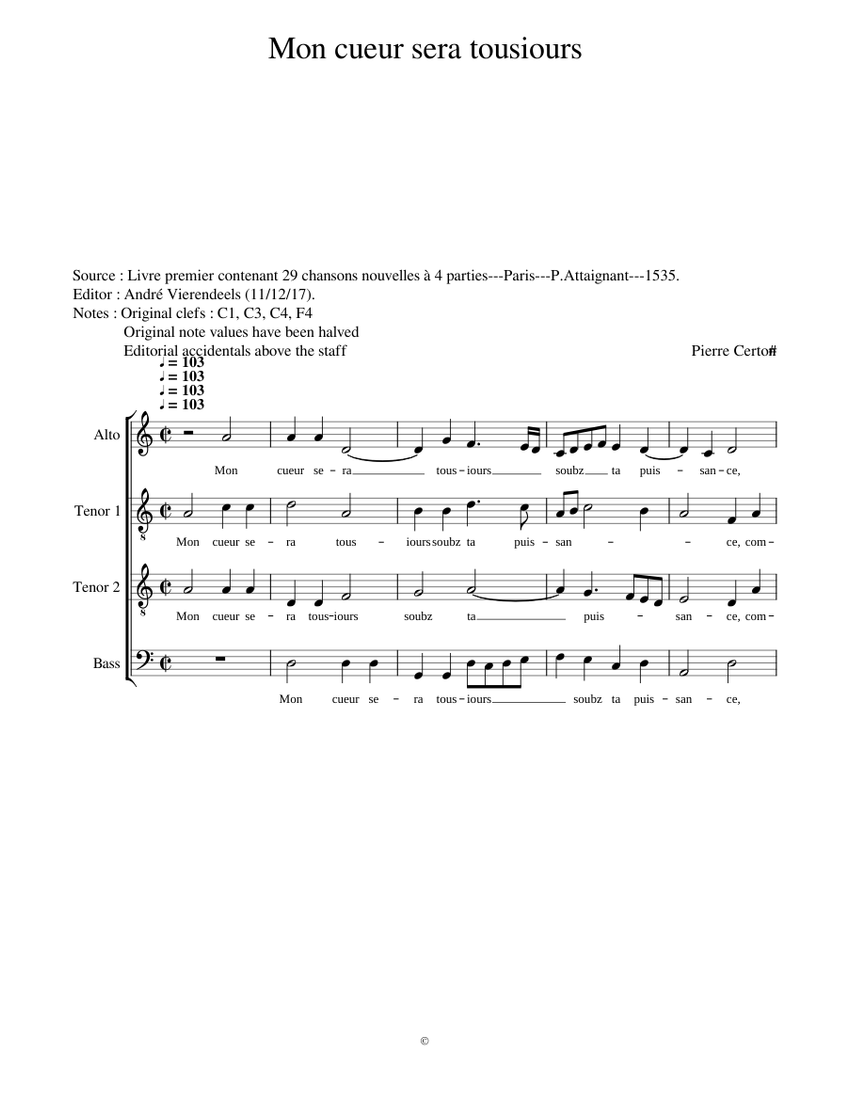 Mon cueur sera tousiours - Pierre Certon - piano tutorial