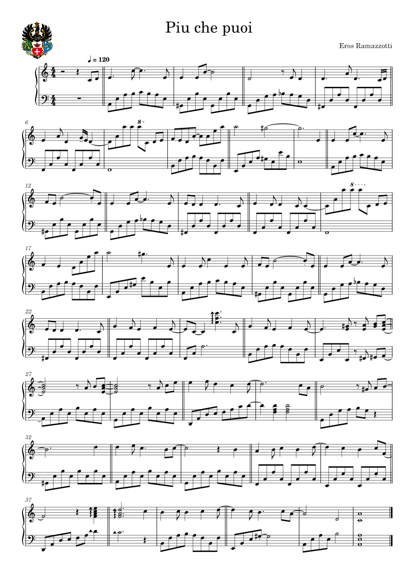 Piu che puoi - Eros Ramazzotti Sheet music for Piano (Solo) Easy ...