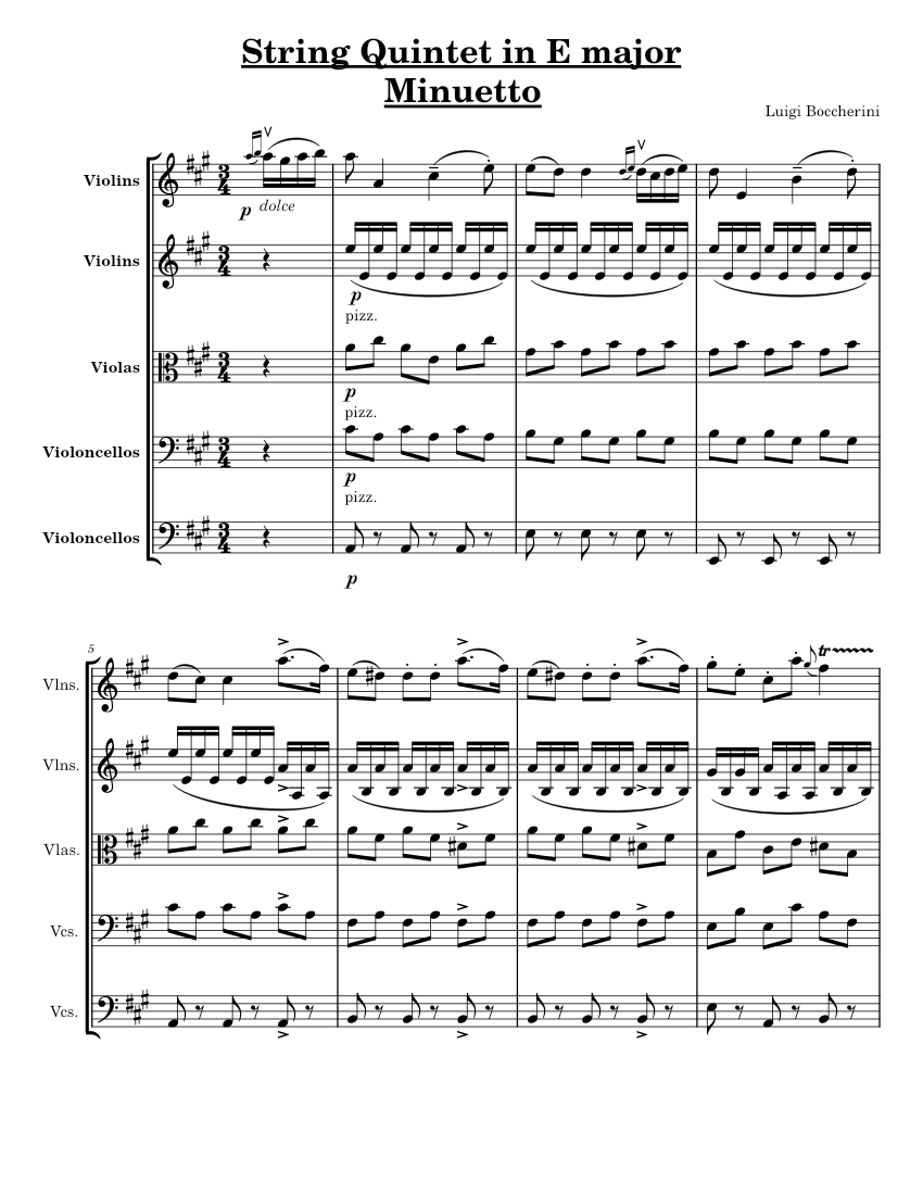 String Quintet in E Major, Op.11 No.5 G275, Minuetto – Luigi Boccherini Sheet music for Strings ...