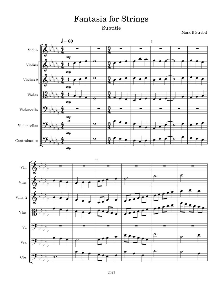 Fantasia for Strings Sheet music for Violin, Cello, Strings group (String Ensemble) | Musescore.com