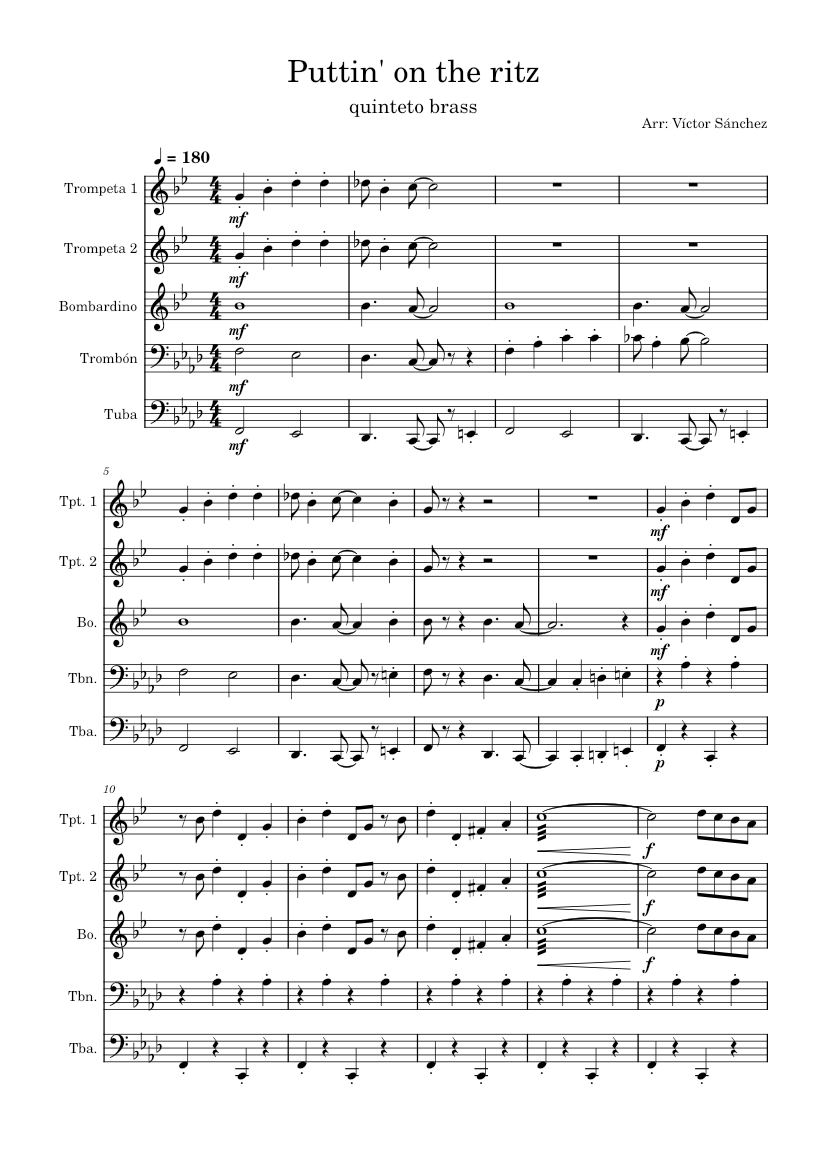puttin on the ritz Quinteto brass Sheet Music for Trombone, Tuba ...