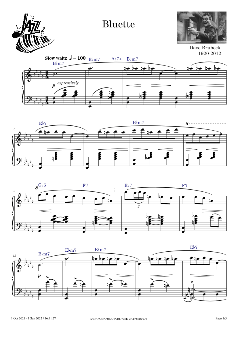 Bluette – Dave Brubeck Sheet music for Piano (Solo) | Musescore.com