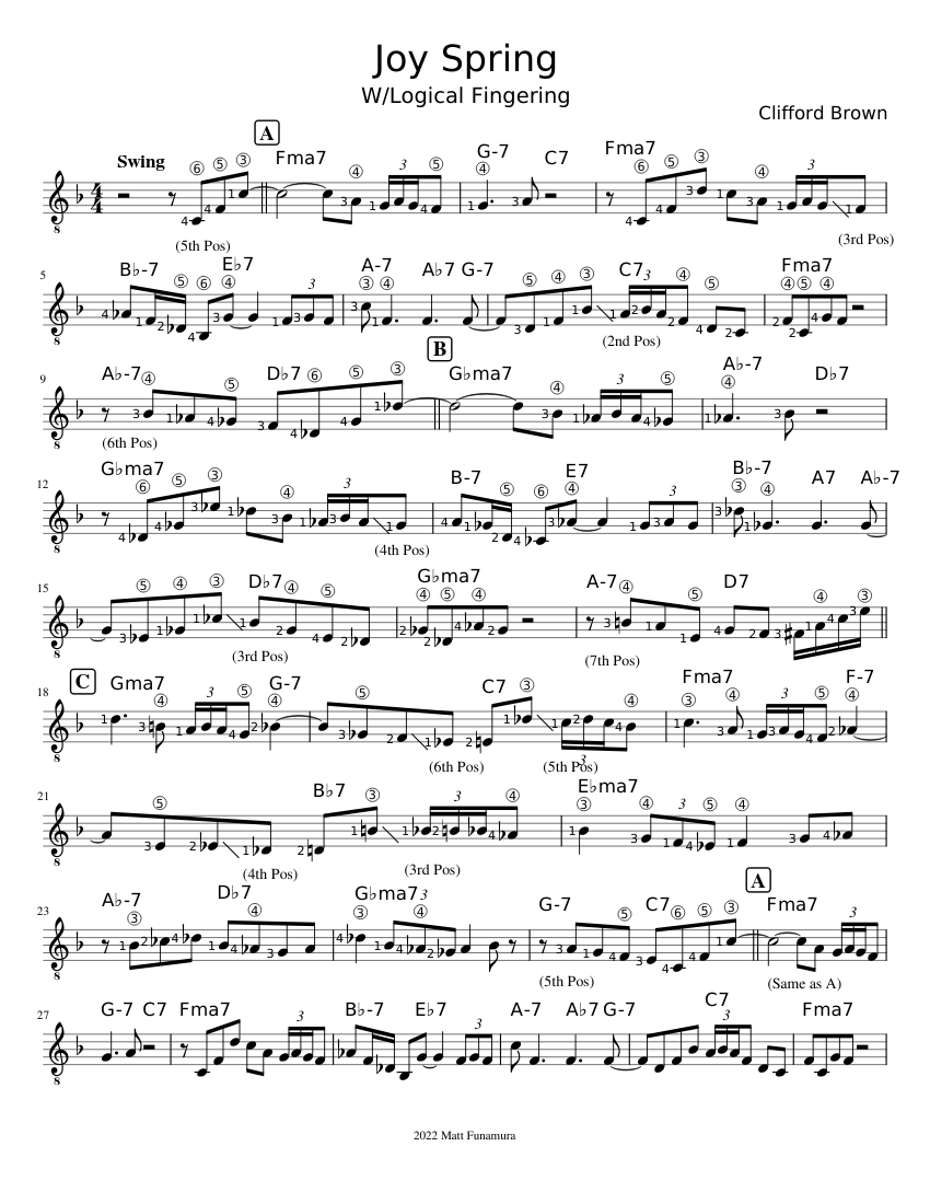 Joy Spring – Clifford Brown With Logical Fingering Sheet music for Guitar (Jazz Band ...