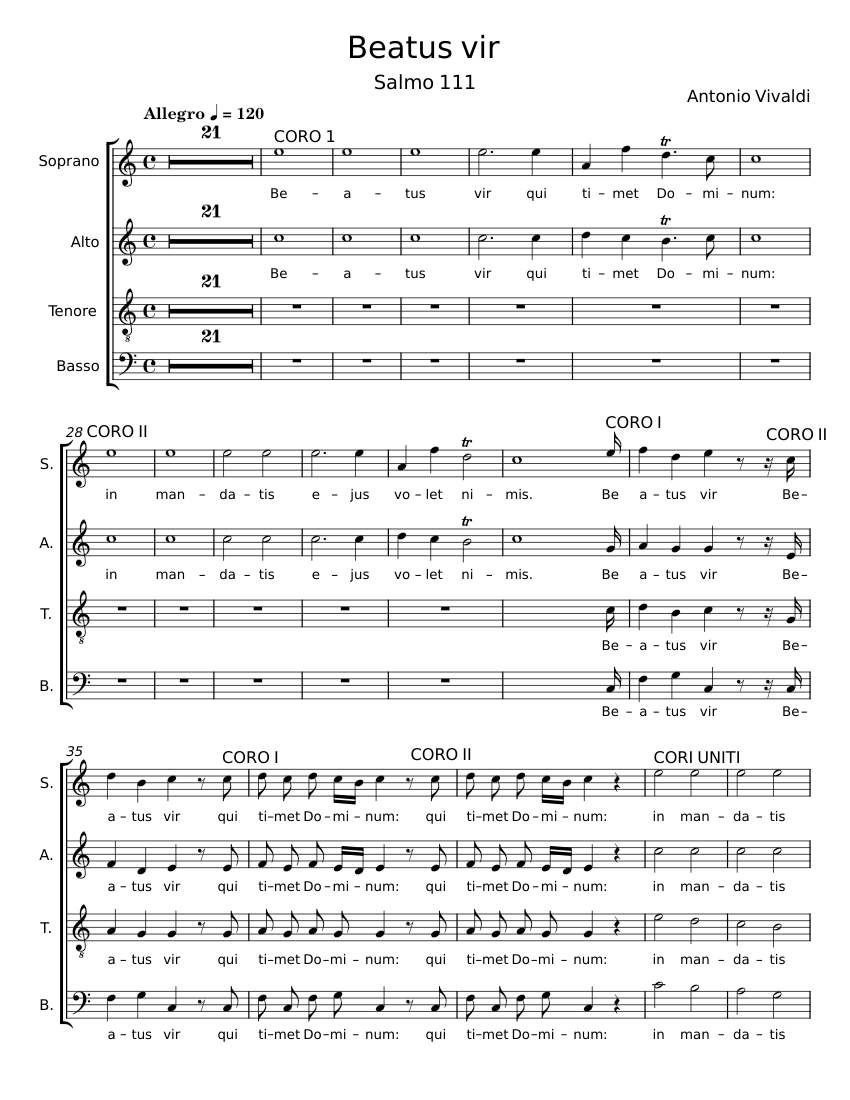 Beatus vir - Antonio Vivaldi Sheet music for Synthesizer (Mixed Quartet ...