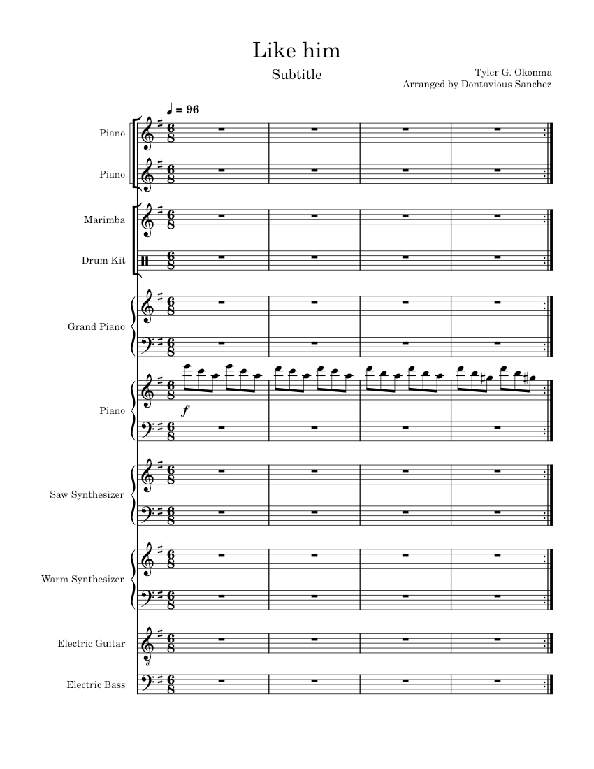 Like Him – Tyler, The Creator (WIP UNFINISHED) Sheet Music for Piano ...