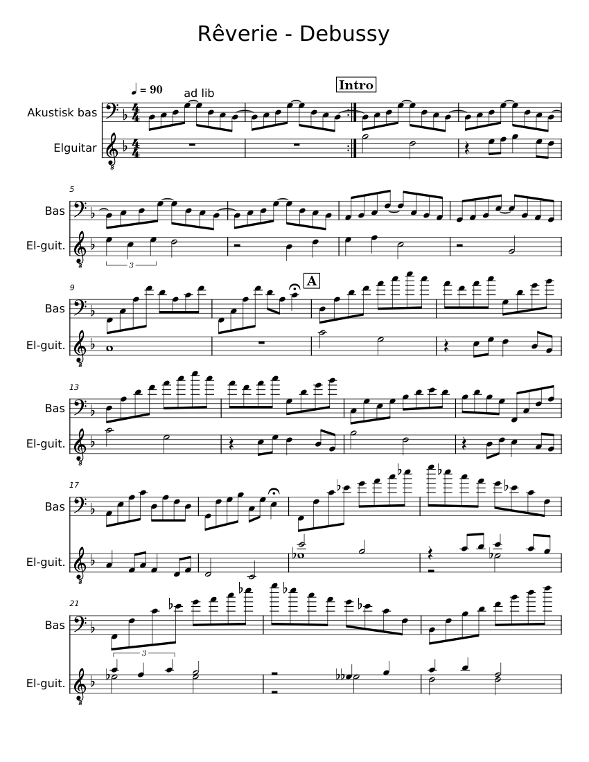 Rêverie - Claude Debussy Sheet music for Guitar, Bass guitar (Mixed Duet) | Musescore.com