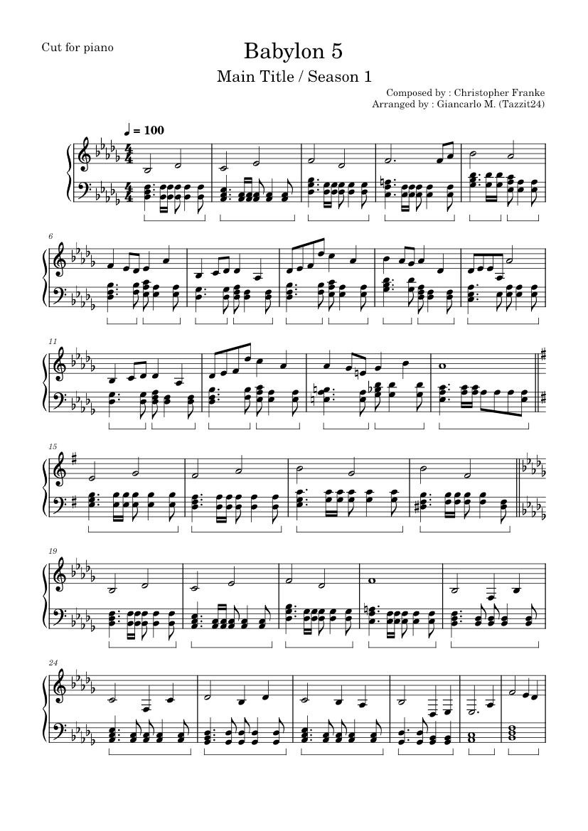 Babylon 5 - Main Theme (Season 1) – Christopher Franke / Cut for piano ...