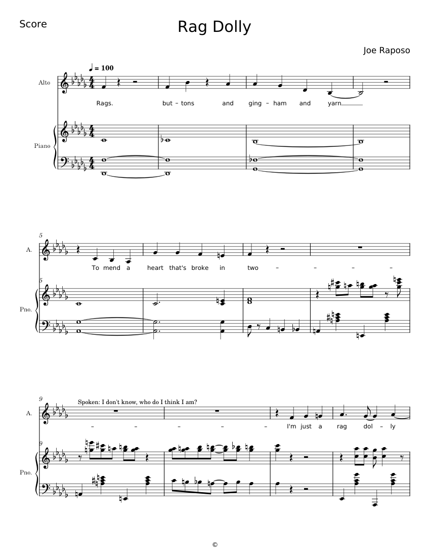 Rag Dolly – Joe Raposo Sheet Music for Piano, Vocals (Mixed Trio ...
