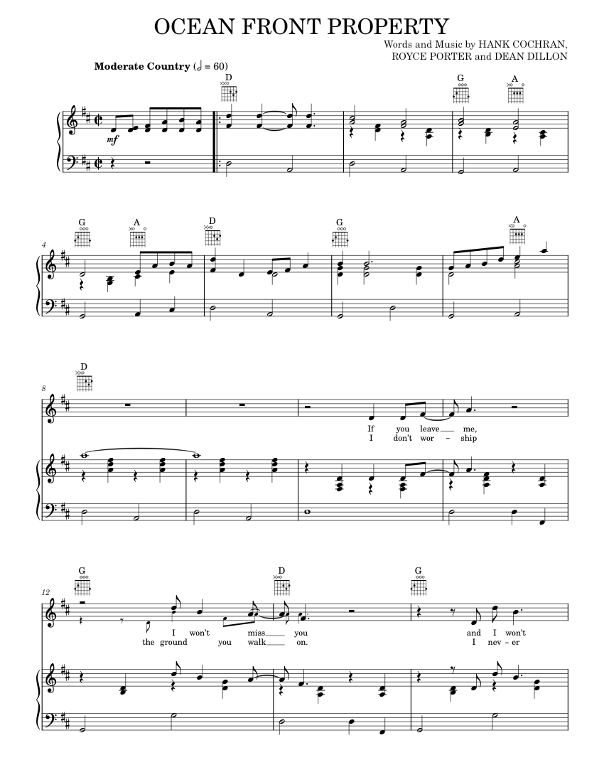 ocean front property Sheet music for Piano, Vocals by George Strait ...